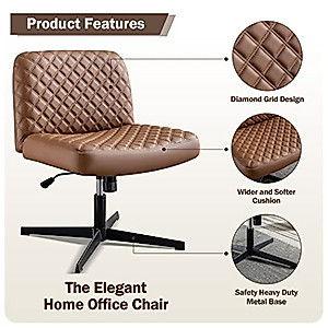 Criss Cross Chair Armless PU Leather Office Desk Chair,Cross Legged Home Office Chair No Wheels,120° Rocking Ergonomic PC Chair,Thicken Padded Swivel Vanity Chair for Women, Girls,Accent Chair