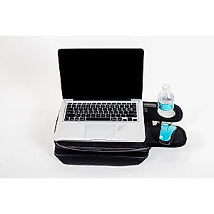 Portable Laptop Lap Desk & Sleeve in One | TaboLap Computer Sleeve Convertible to a Non-Slip LapDesk w/a Bottle Cup Holder & 2 Retractable Trays to Left/Right | 13 Inches | Black Neoprene