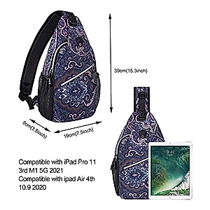 MOSISO Sling Backpack,Travel Hiking Daypack Pattern and Fan-shaped Rope Crossbody Shoulder Bag, Navy Blue Base Totem Texture&Black