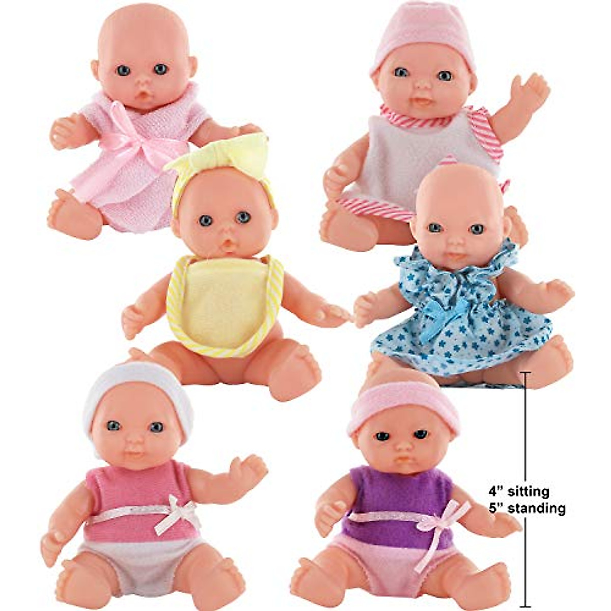 Click N' Play Mini 5 Inch Baby Girl Toy Dolls with Stroller, High Chair, Bathtub, Infant Seat, and Swing Accessories for Girls 3-6 Years Old