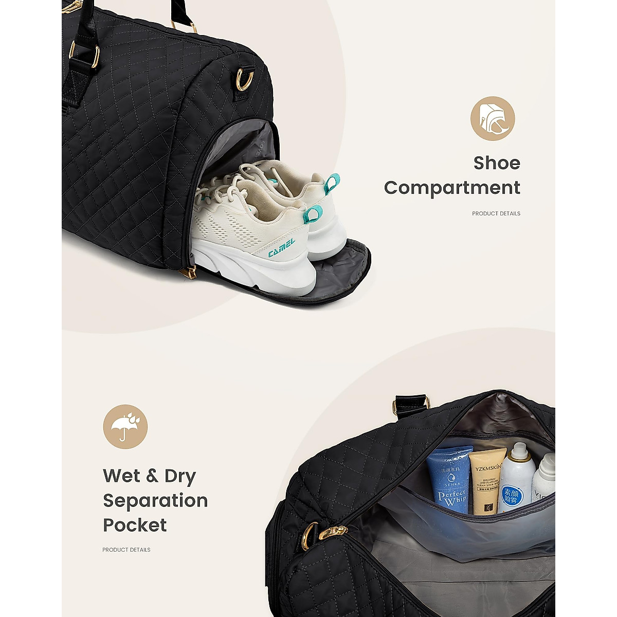 LOVEVOOK Travel Duffle Bag, Weekender Bag for Women with Toiletry Bag, Carry on Overnight Bag with Shoe Compartment, Gym Duffel Bag with Wet Pocket, Mommy Hospital Bags for Labor and Delivery