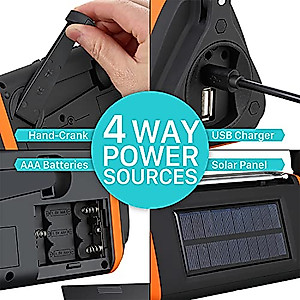 FosPower 4000mAh NOAA Emergency Weather Radio (Model D2) Portable Power Bank with Solar Charging, Hand Crank & Battery Operated, LCD Display, SOS Alarm, AM/FM & LED Flashlight for Outdoor Emergency