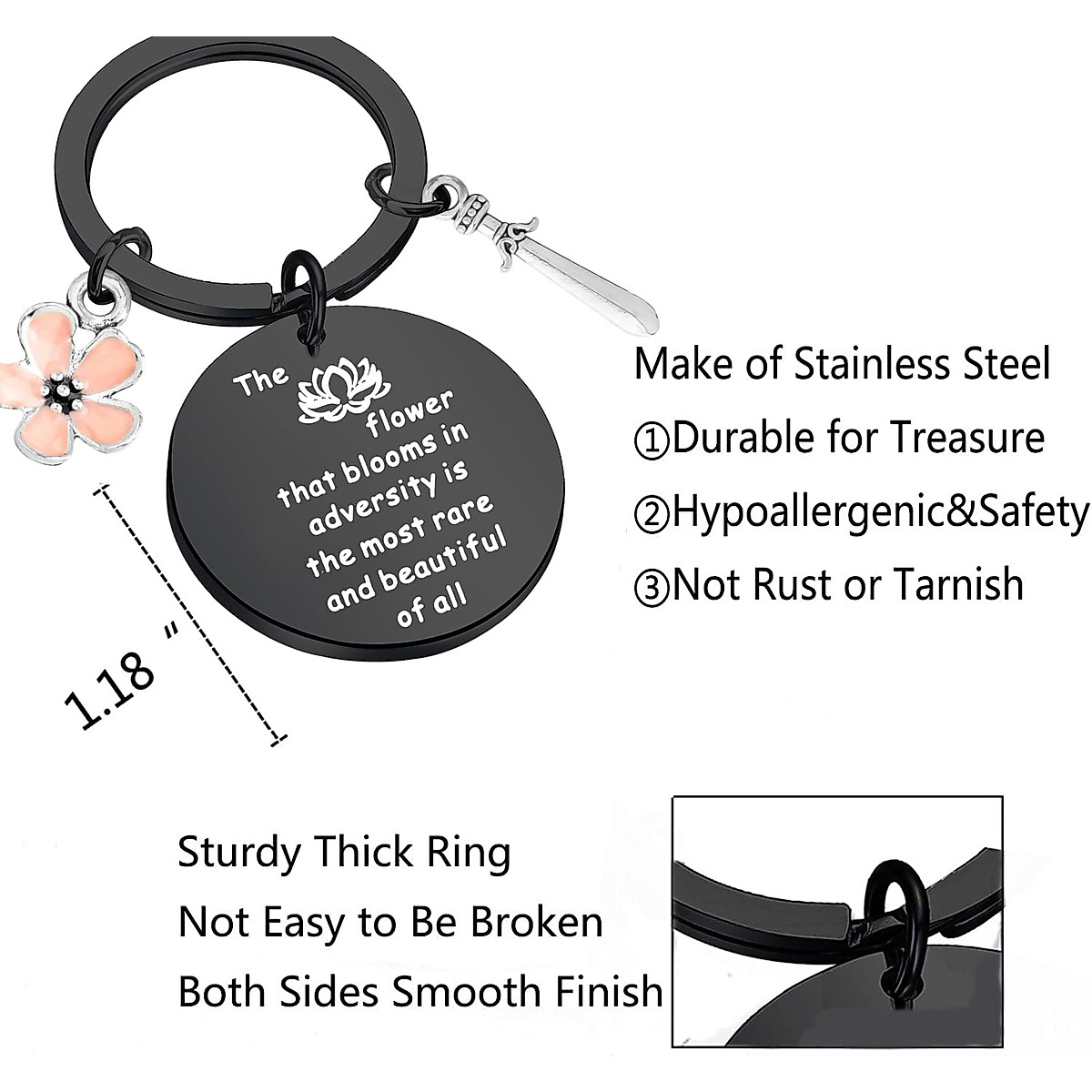 Princess Inspired Cuff Bracelet Keychain The Flower That Blooms in Adversity Jewelry Gift for Her (keychain black)