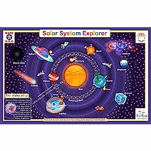 Tot Talk Solar System Educational Placemat for Kids – Made in USA – Durable, Double-Sided, Space Learning Placemat with Planet Facts & Quizzes – Waterproof, Wipeable, 17.5” x 11.5”