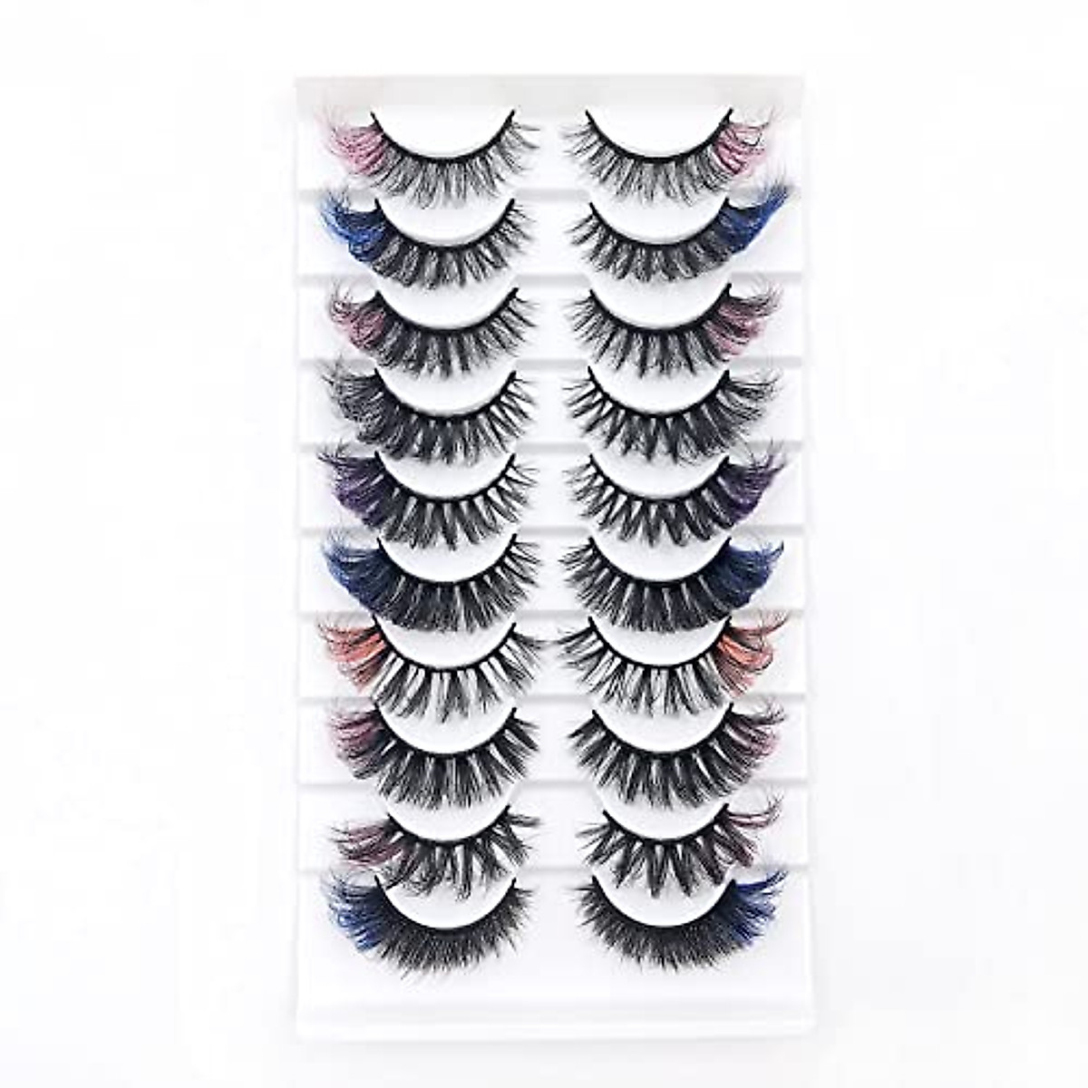 IFLOVEDEKD 10 Pairs Colored Lashes Russian Strip Lashes with 5 Colors 8 Styles Eyelashes Mix Wispy Faux Mink Fluffy Long False Eyelashes Reusable D Curl Lash Strips
