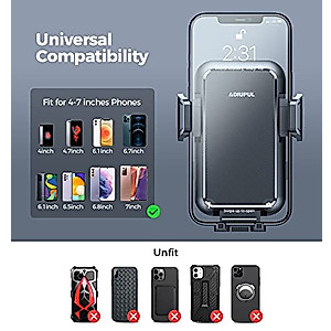 ADIUPUL Car Phone Holder Mount, Phone Mounts for Car (Bumpy Roads Friendly) 3 in 1 Universal Car Mount, Easy Clamp Hands Free Universal Fit for Dashboard Windshield Vent iPhone Samsung and More Phones