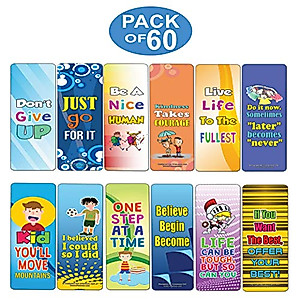 Creanoso Motivational Encouragement Bookmarks for Kids (60-Pack) – Six Assorted Quality Bookmarks Bulk Set – Awesome Bookmarks Giveaways – Stocking Stuffers Gift Ideas – Page Clips
