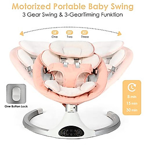 Baby Swing for Infants, Baby Rocker with 5 Point Harness, Bluetooth Support Baby Swing, 10 Preset Lullabies. 3 Speed Natural Baby Swing, Infant Swing with Remote Control and 3 Hanging Toys, Pink