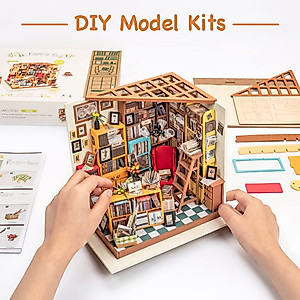 ROBOTIME Dollhouse Kit Miniature DIY Library House Kits Best Birthday Gifts for Teens