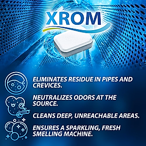 XROM Plant Based, Washer Cleaner 3 in 1 Formula, Removes Odors, Limescale & Detergent Build-Up, Removes Hard Water Stains, For Front and Top Load, 6 Per Pack (Original)