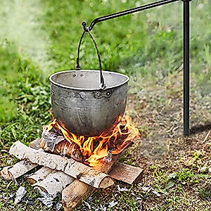 OKL Adjustable Swivel Campfire Grill Grate, Portable Heavy Duty Steel Go Open Fire Cooking Camping Grill Barbecue with Water Bottle Support Frame for Griddle Plate BBQ (18 Inch)