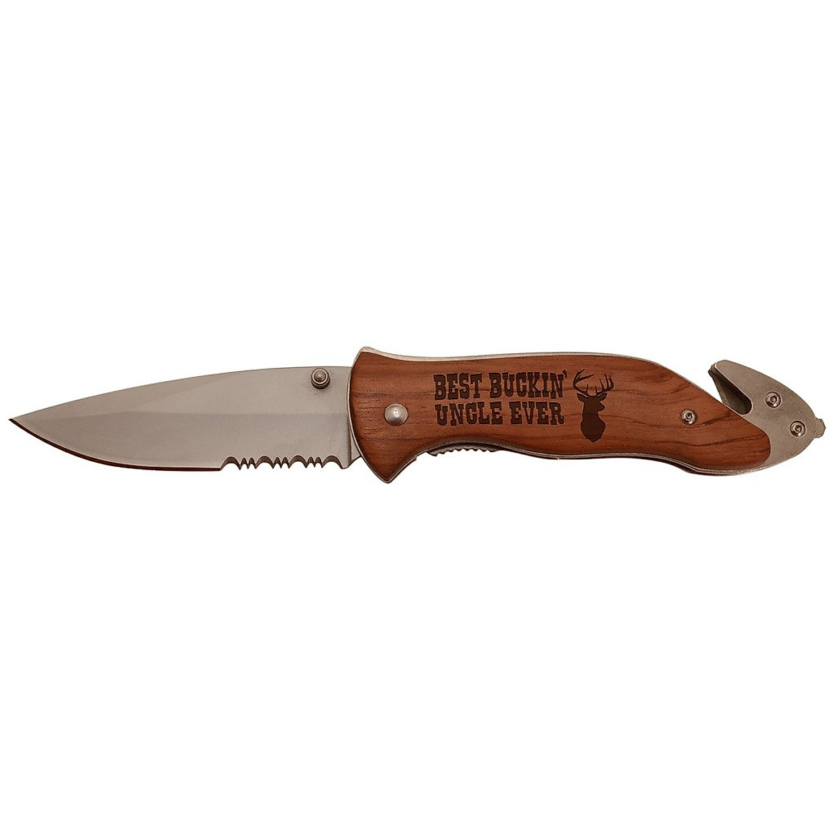 ThisWear Best Buckin' Uncle Ever Laser Engraved Stainless Steel Folding Survival Knife