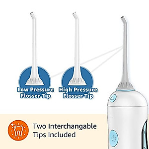 Amazon Basics HydroClean Cordless Water Flosser, 1 Water Flosser Handle, 2 Flosser Tips, 2 AA batteries included