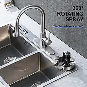 𝟮𝟬𝟮𝟯 𝗡𝗲𝘄 Metal Glass Rinser for Kitchen Sink - 360° Rotary Cup Washer with Brush, Faucet Cup Rinser Cleaner Kitchen Sink Bottle Washer for Bar, Brushed Nickel