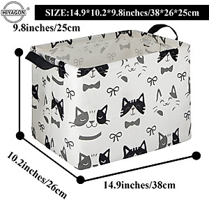 HIYAGON Cat Basket Cute Toy Storage Basket Bin Organizer Box Kids Gift Basket Empty Rectangular Cat Room Decor for Home Books(Bowknot Cats)