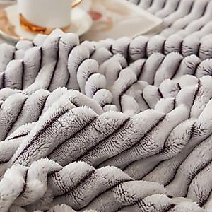 EMME Fleece Throw Blanket for Couch Purple, Soft, Plush, Warm and Cozy Blanket, Single Layer, Striped 3D Touch, Perfect for Bed Couch and Sofa Chair(Dark Purple, 50'' x 60'')