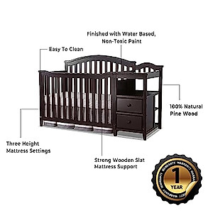 SORELLE FURNITURE Berkley Crib and Changer with Slat Panel Back Classic -in- Convertible Diaper Changing Table Non-Toxic Finish Wooden Baby Bed Toddler Childs Daybed Full-Size Nursery - Espresso