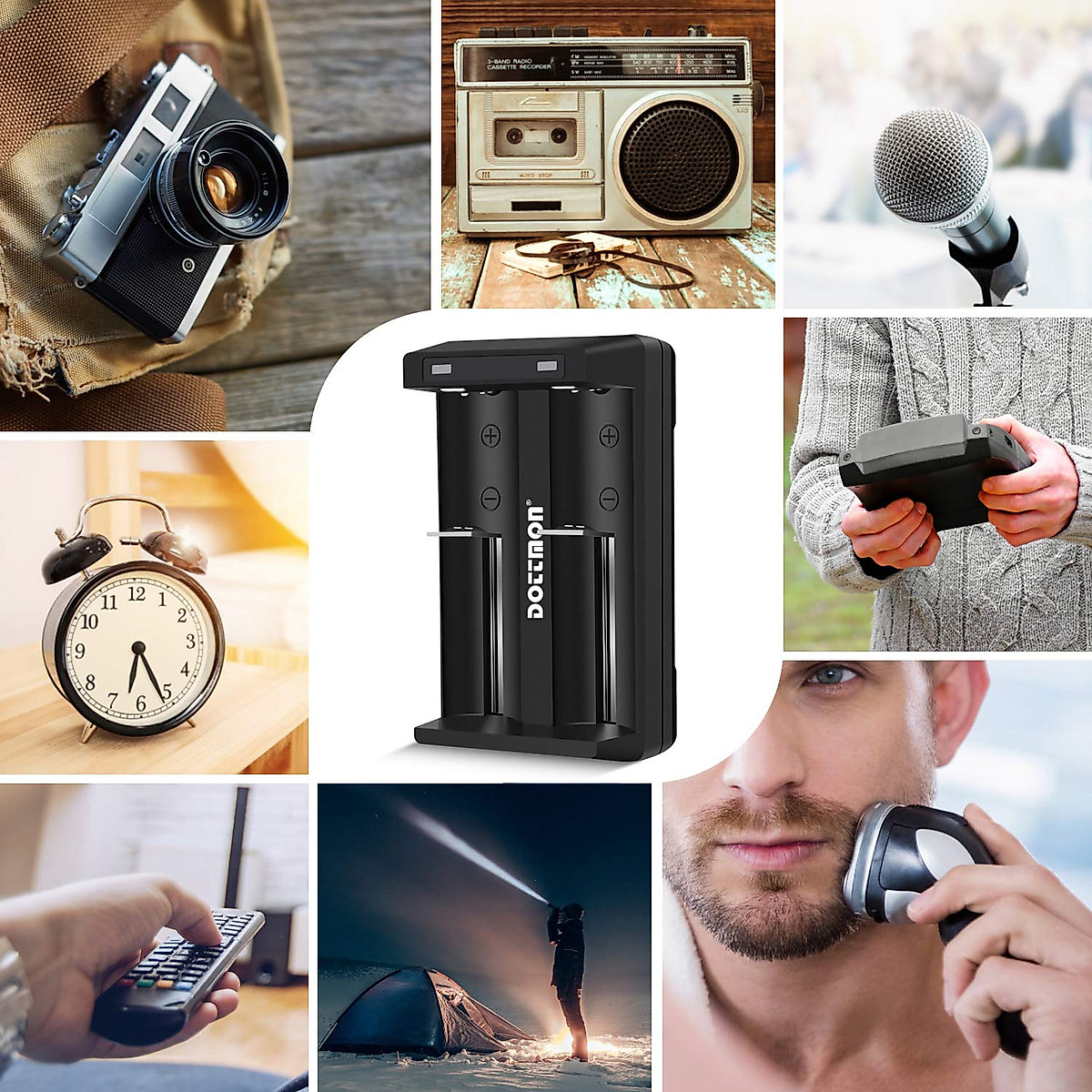 Dottmon 18650 Battery Charger 2 Slot 18650 16340 16650 17650 17670 18350 18490 18500 20700 21700 26650 3.6V/3.7V Li-ion Rechargeable Battery USB Charger