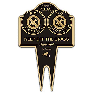 Amexiu No Pooping No Peeing Dog Sign, Keep off Grass Yard Sign Double Sided 15 x 9.5 X 0.08 Inches Rust Free Aluminum Sign, Easy Mounting Waterproof Durable Ink Black Gold Color, 1 Pack
