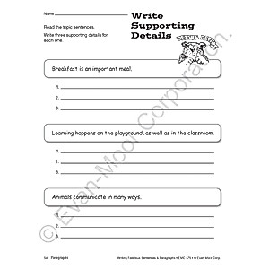 Evan-Moor Writing Fabulous Sentences & Paragraphs, Grades 4-6, Homeschool & Classroom Workbook, Activities, Main Ideas, Topic Sentences, Figurative Language, Descriptive Details, Writing Skills