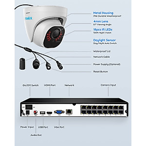 REOLINK 4K Security Camera System, RLK16-800D8, 8pcs H.265 4K PoE Security Cameras Wired with Person Vehicle Detection, 8MP/4K 16CH NVR with 4TB HDD for 24-7 Recording