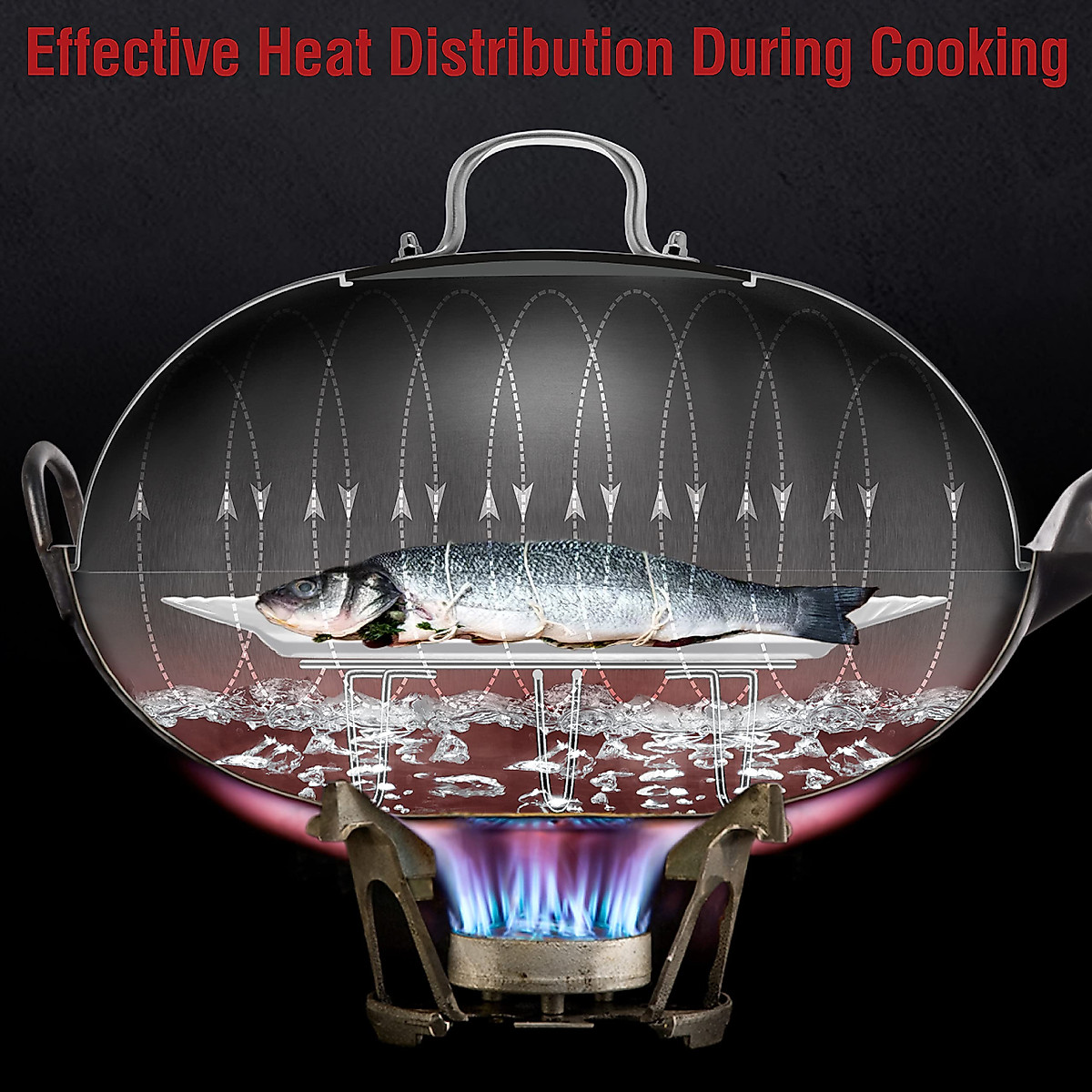 YOSUKATA Carbon Steel Wok Pan – 13,5 “ Woks and Stir Fry Pans + Wok Lid 12.8 Inch - Premium Stainless Wok Cover with Tempered Glass Insert Steam Holes and Ergonomic Handle