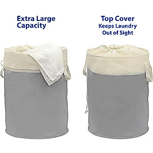 SimpleHouseware Round Terylene Cotton Collapsible Laundry Hamper Basket, Grey