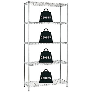 HCY Garage Shelving, 72*36*14inch Metal Shelves 5 Tier Wire Shelving Unit Adjustable Heavy Duty Sturdy Steel Shelving for Pantry Garage Kitchen (Chrome)
