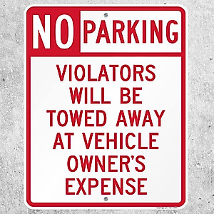 SmartSign 30 x 24 inch “No Parking - Violators Towed Away At Vehicle Owner's Expense” Metal Sign, 80 mil Laminated Rustproof Aluminum, Red and White, Made in USA