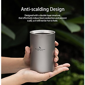 iBasingo 350ml Titanium Double Layer Tea Cup with Filter Cover Outdoor Camping Tea Mug Set for Picnic Hiking Traveling Home use A-Ti3023D