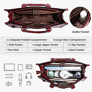 LOVEVOOK Vintage Leather Laptop Tote, 15.6 Inch Work Bag for Women, Large Capacity Business Handbag with 2PCs