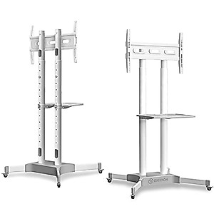 ONKRON Mobile TV Stand with Wheels Rolling TV Stand for 40-65 Inch LED LCD Flat or Curved Screen TVs up to 100 lbs - Height Adjustable TV Cart with Shelves - max VESA 600x400 (TS1351) White