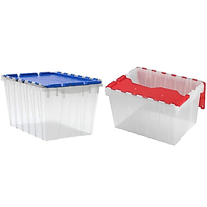 Akro-Mils 12-Gallon Plastic Stackable Storage KeepBox Tote Containers with Attached Hinged Lid