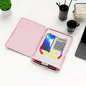 Hongri Clipboard with Storage with Pen Holder, Folder Nursing Clip Board 8.5 x 11 Foilo-Side Opening, High Capacity, Light Weight for Teachers, Classroom. Size 14 x 9.6 x 1.2 in(Pink)