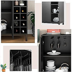 Ufyerutg Designs Bar Cabinets, Sideboards and Buffets with Storage Coffee Bar Cabinet, Wine Racks Storage Server Dining Room Console (Black, 34 Inch)