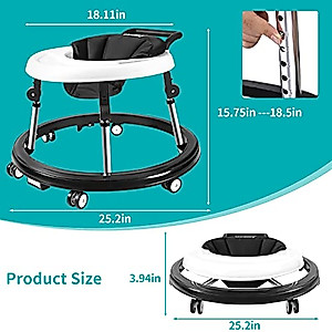 Baby Walker with Wheels, Activity Center with Mute Wheels Anti-Rollover, 5-Position Height Adjustable Foldable Baby Walker for Boys and Girls from 6-18 Months with Footrest…