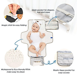 Cat Sugar Skulls Flowers Portable Changing Pad for Unisex Baby Toddler Waterproof Foldable Baby Changing Mat with Pillow & Shoulder Strap Baby Diaper Clutch for Gift Home Dresser Traveling Hiking