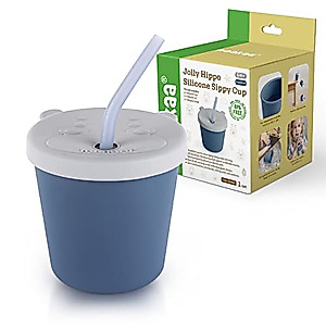 haakaa Jolly Hippo Baby Straw Cup, Food Grade Silicone Baby Training Sippy Cups for Infant 6+ months, BPA Free First Open Cup&Snack Container for Toddlers, 5oz (Bluestone)
