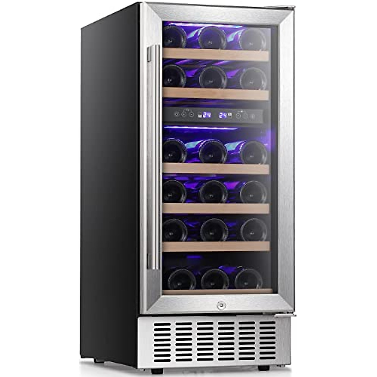 Antarctic Star 15" Wine Cooler Under Counter Beverage Refrigerator Beer Mini Fridge 28 Bottles Dual Zone Built-in Freestanding Stainless Steel Double-Layer Tempered Glass Door
