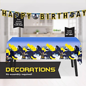 Batman Birthday Party Supplies | Batman Party Supplies | Batman Birthday Decorations | Batman Party Decorations | With Banner, Table Cover, Masks, Plates, Napkins, Button | For Boys or Girls | Serves