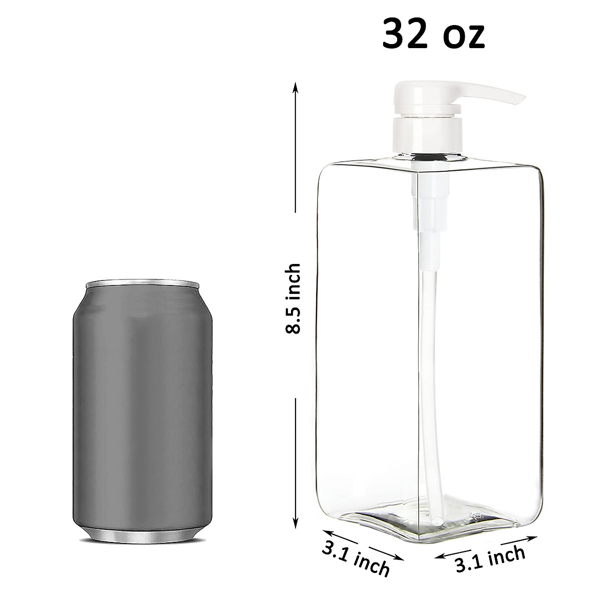 Youngever 3 Pack Pump Bottles for Shampoo 32 Ounce (1 Liter), Square Empty Shampoo Pump Bottles, Plastic Cylinder with Lockdown Leak Proof Pumps