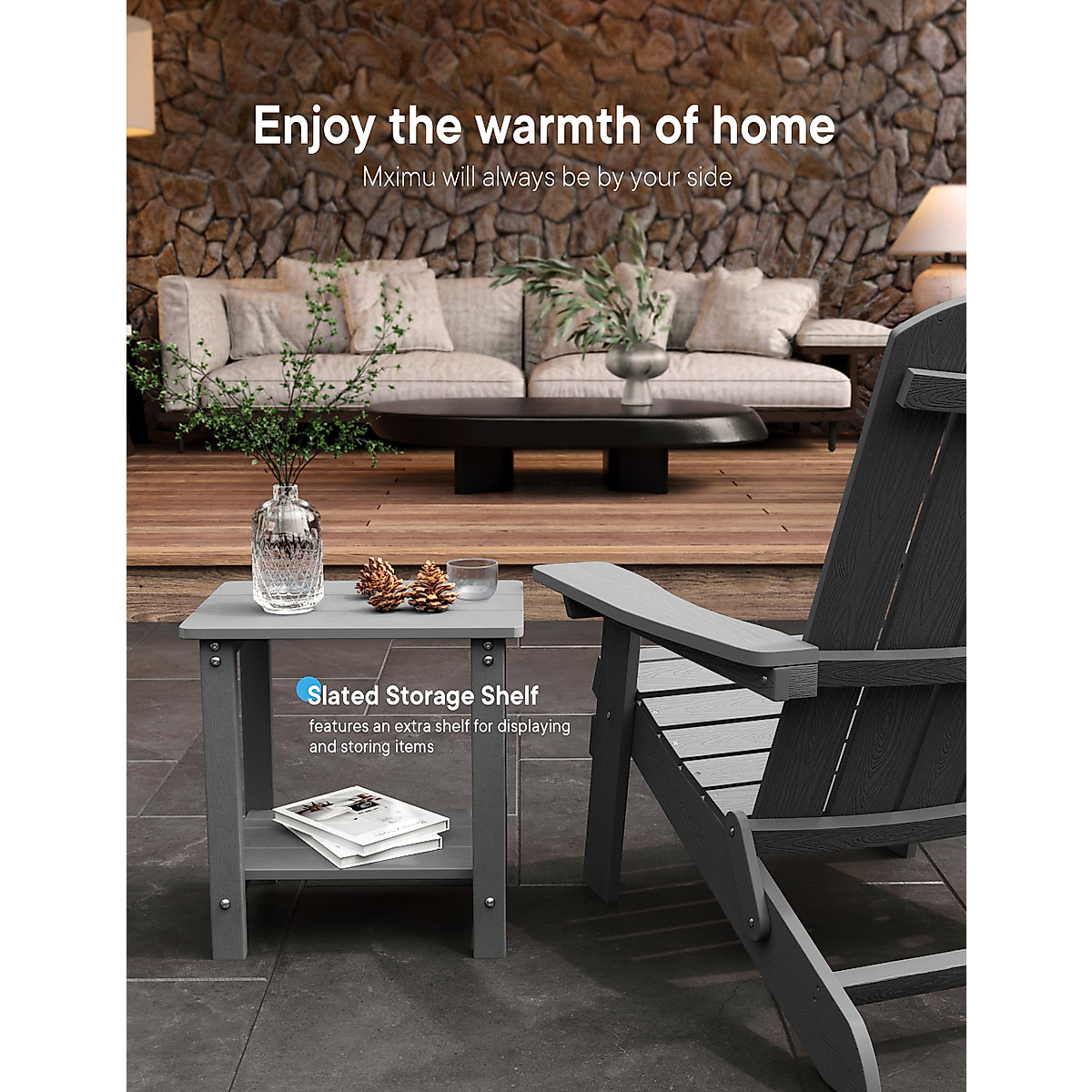 MXIMU Outside Adirondack Square Side Table, Weather Resistant Patio Table, Outdoor End Tables for Backyard, Pool, Indoor Companion, Front Porch