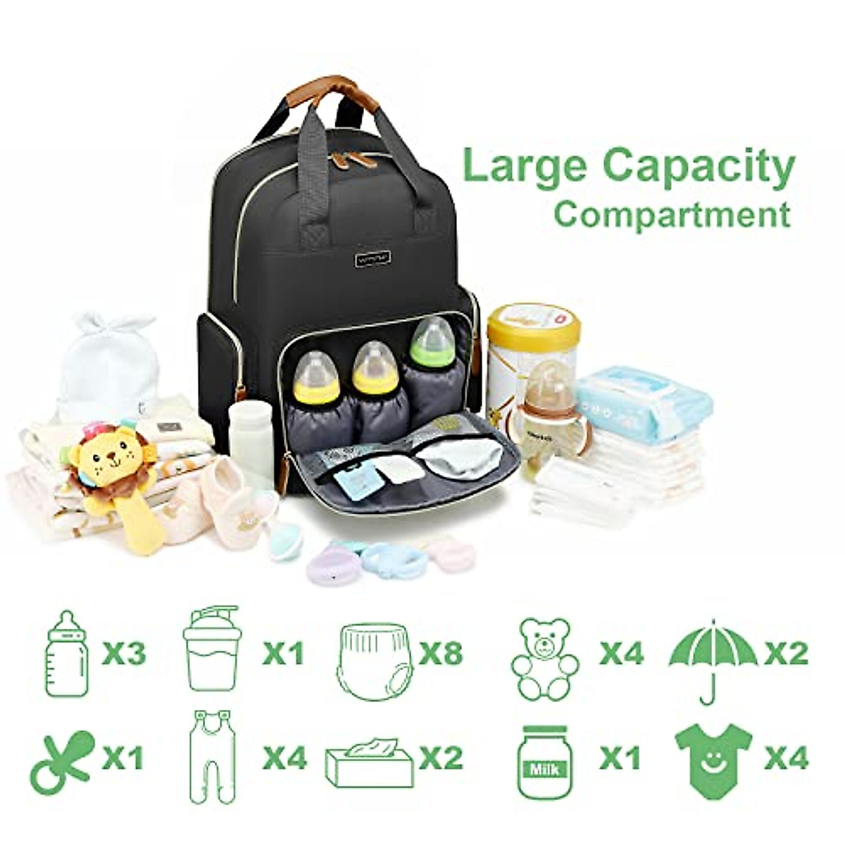 WITSTEP Diaper Bag Backpack with Changing Station, Baby Diaper Bag Organizer for Moms Dads-Diaper Tote Bags for Hospital Stroller Travel Bag for Airplane,Baby Eessentials/Large Capacity,Black