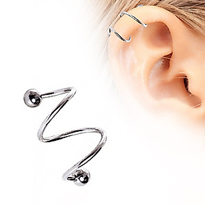 Cocobul Body Jewelry 316L Stainless Steel Double Coil Twist Cartilage Earring | 16 Gauge 8mm Diameter