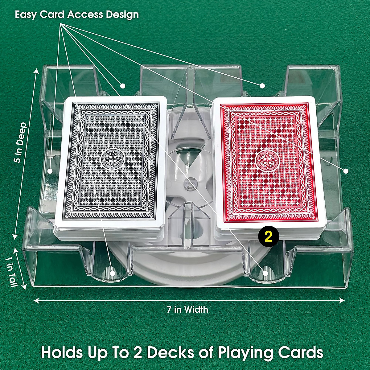 Dual Deck Revolving Card Holder - 360 Degree Poker Playing Cards Holder Canasta Card Holder Casino Accessories Acrylic Playing Card Holder for Playing Card Games - Clear Tray Poker Card Deck Holder