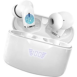 Wireless Earbud, Bluetooth 5.2 Headphones with LED Power Display, Bluetooth Earbud in Ear Noise Cancelling with Mic, Wireless Earphones with Deep Bass, IP7 Waterproof, 40H Playtime Ear Buds, White