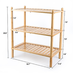 Tohomes 3-Tier Shoe Rack,Shoes Organizer,for Front Door Entrance, Free Standing Shelf Entryway and Closet Hallway, Small Space Stackable Bamboo Multifunctional Racks