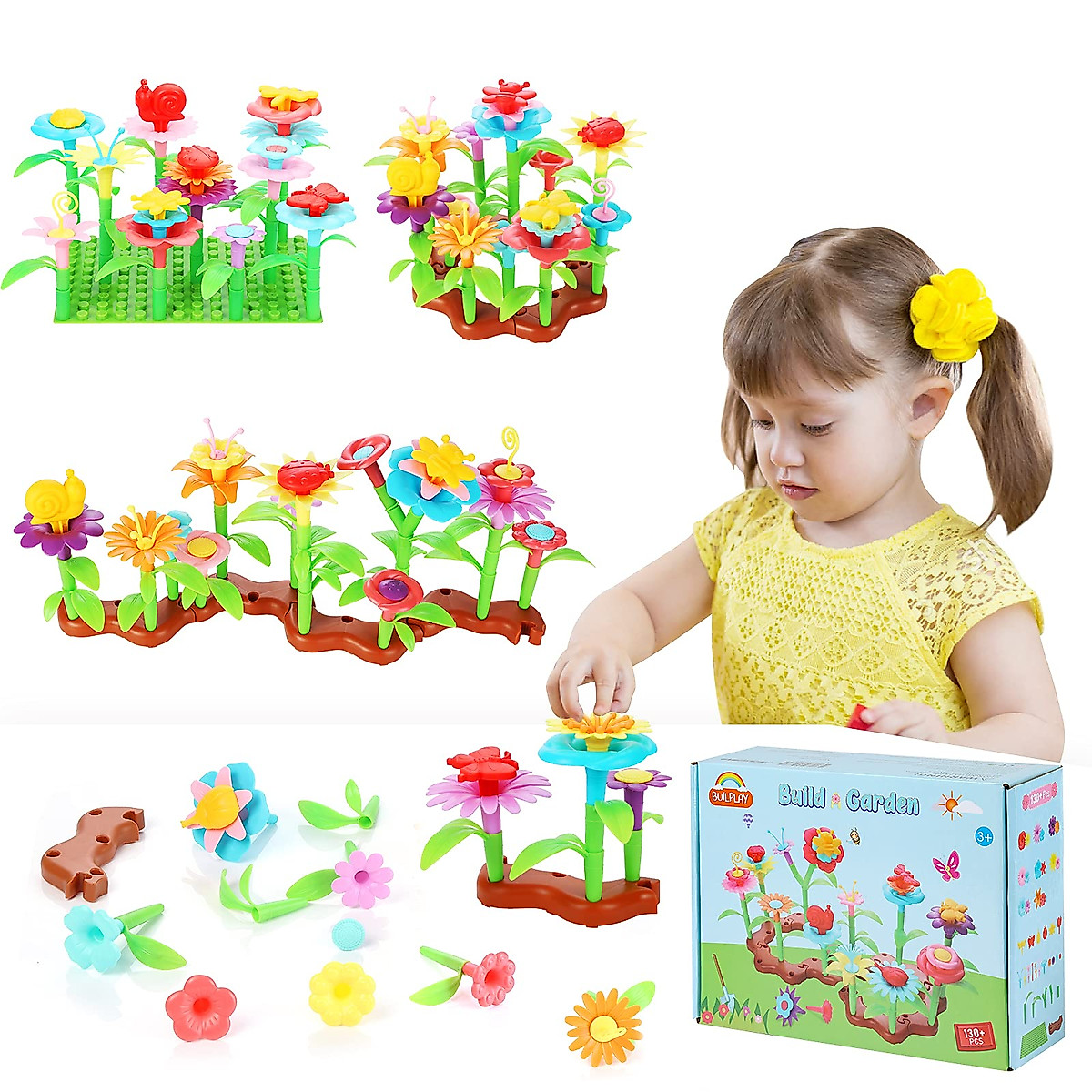 Flower Garden Building Toys for Girls Age 3, 4, 5, 6, 7 , Pretend Play Gardening Gift for Kids, Stacking Game for Toddlers, STEM Educational Activity for Preschool