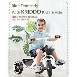 KRIDDO Kids Tricycles for 2-4 Year Olds, Toddler Trike Gift for 24 Months to 4 Years, White
