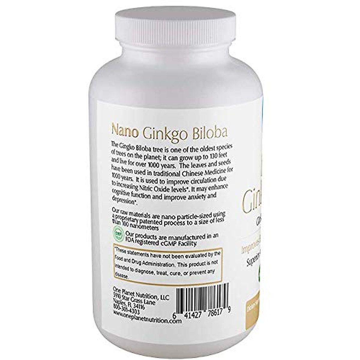 One Planet Nutrition Nano Ginkgo biloba 250 mg Veggie Capsules (120 Servings), Ginkgo biloba Extract, Nano for Higher Absorption, Improves Cognitive Function & Circulation, Non-GMO, Vegan, Gluten Free